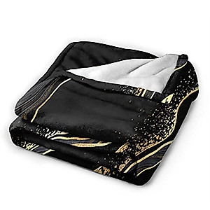 Black and Gold Fleece Blanket Throw Blanket, Ultra-Soft Cozy Micro Fleece Blanket for Sofa, Couch, Bed, Camping, Travel, & Car Use-All Seasons Suitable80 X60