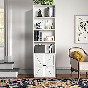 oneinmil Tall Bookshelf, 6-Tier Bookcase, Modern Bookshelves with Cabinet Doors, Storage Cabinet for Home, Office, Living Room (White, 21.8" Width with Doors)