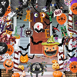 Hyfant 70Pcs Halloween Party Decorations Wall Decorations for Halloween Party Supplies Set 3D Bat Sticker Pumpkin Inflatables Cute Glasses Ghosts Banner Balloons Combo Set For Halloween Birthday Party