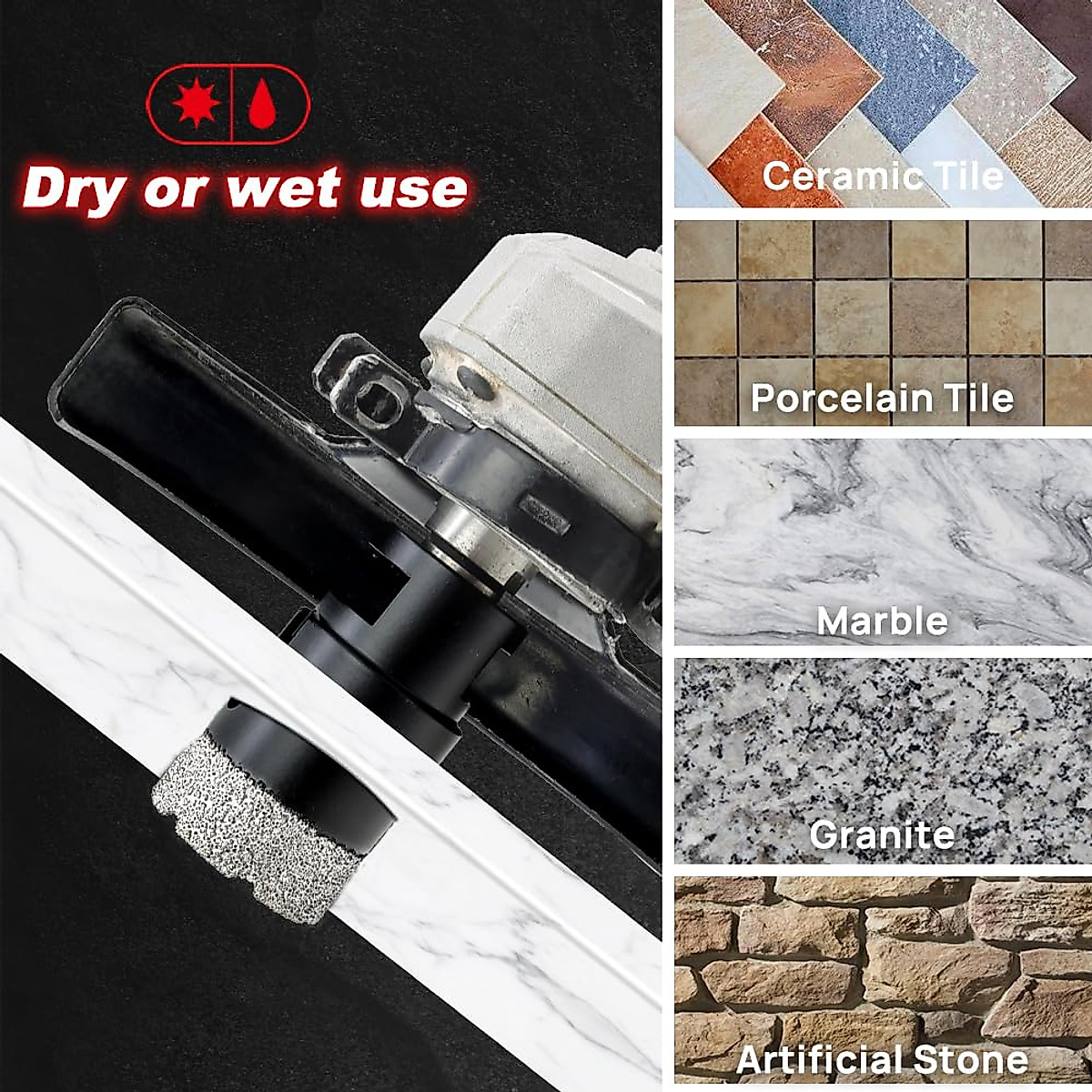 DT-DIATOOL Tile Hole Saw Kit Diamond Core Drill Bits Kit 19/28/35/45/51mm with Diamond Finger Bit 20mm and 2 Adapters for Porcelain Tile Ceramic Marble Granite Diamond Hole Saw Kit