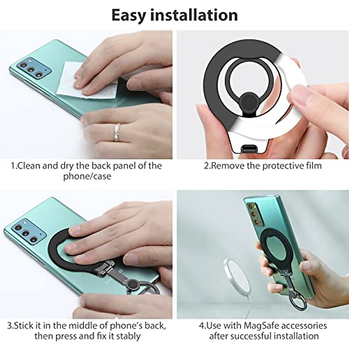 Nillkin Phone Grip (SnapGrip), Metal Phone Ring Holder Stand, Adjustable Kickstand, Adhesive Phone Gripper for Back of Phone S22 Ultra, S22, S21, for iPhone 13 Pro,Pixel 6/6A - (Classic Black)