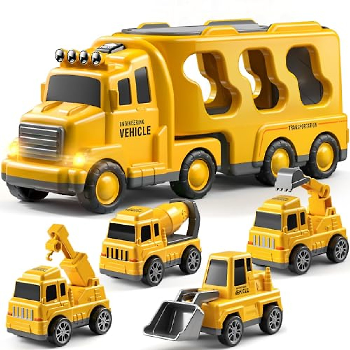 TEMI Toddler Truck Toys for 3 4 5 6 Year Old Girls - 5-in-1 Friction Power Vehicle Car Toy for Toddlers 1-3, Carrier Truck Toys for Kids 3-5, Christmas Birthday Gifts for Girls Age 3-9