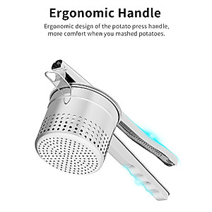 GloTika Large 15oz Potato Ricer Masher, Heavy Duty Stainless Steel Potato Masher with Ergonomic Handle, Masher and Ricer Kitchen Tool for Mashed Potatoes, Noodle Maker