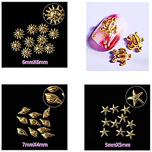 12Styles Nail Art Metal Studs Gold Metallic 3D Pieces Rivet Palm Tree Turtles Marine Life Charms for Summer Beach Ocean Manicure DIY Acrylic Nails Design Supply (Gold Ocean Studs)