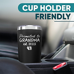 shop4ever Promoted to Grandma Est. 2025 Tumbler Insulated Tumbler 20 oz. with Lid, Stainless Steel Cups Travel Coffee Mug New Grammy Baby Announcement Gift (Black)