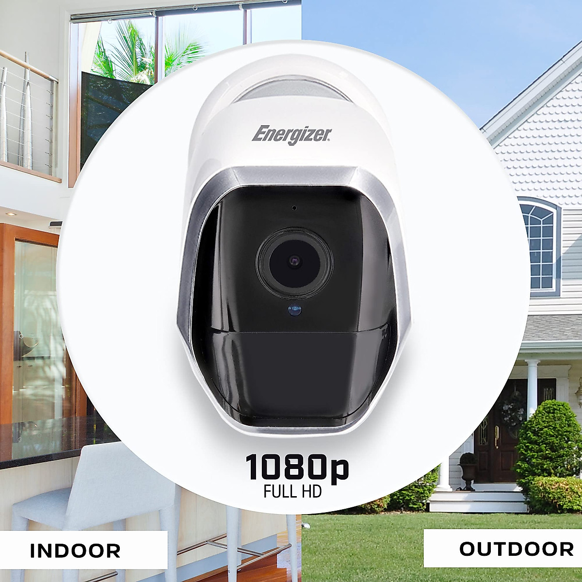 Energizer Connect Wireless Rechargeable Battery-Powered Smart WiFi Security Camera, 1080p Video, Indoor/Outdoor Weatherproof, PIR Motion Detection, 2-Way Audio, Night Vision, Cloud Storage/SD Slot