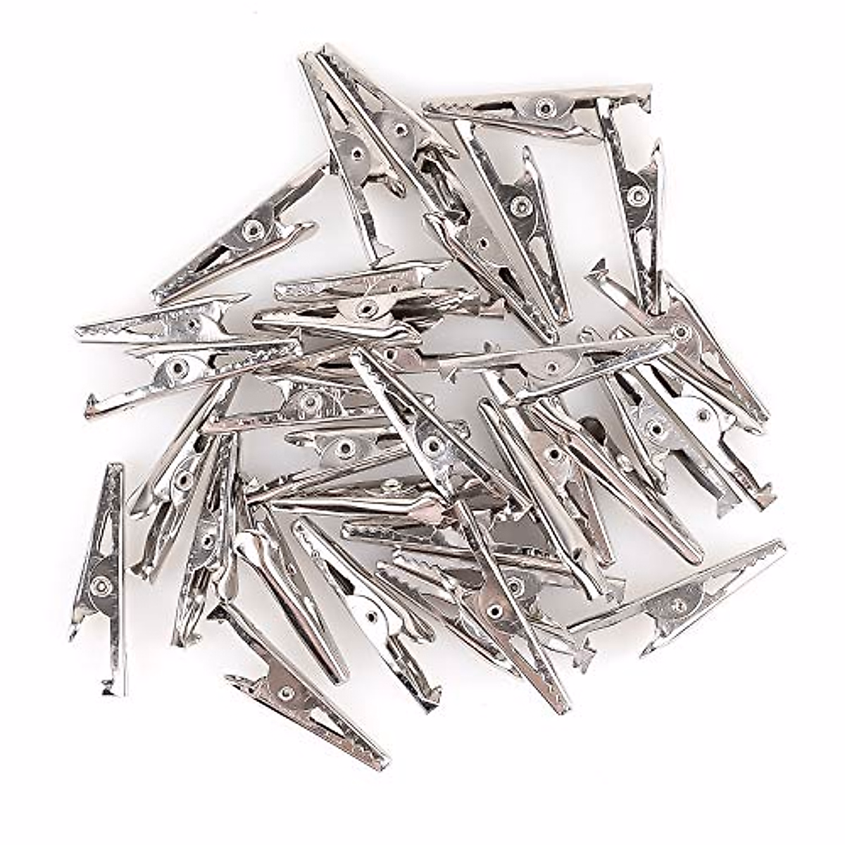 100PCS 1.37IN / 35mm Metal Alligator Clips, Crocodile Clamps Silver Tone Nickel Plated Spring Clamps Test Line Crocodile Clips for Laboratory Electric Testing Work and Cable Lead Clip