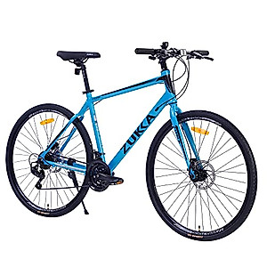 21 Speed Hybrid Bike Disc Brake 700C Road Bike for Men Women's City Bicycle (Blue)