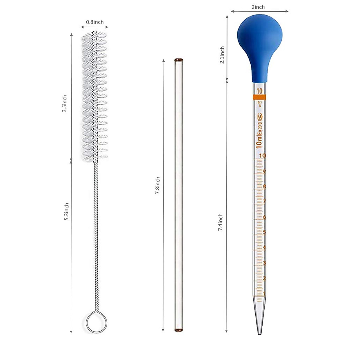 2PCS 10ml Glass Graduated Droppers Lab Pipettes Dropper Liquid Pipette with 2 Rubber Caps 2PCS 20CM Glass Stir Rod and Droppers Brush