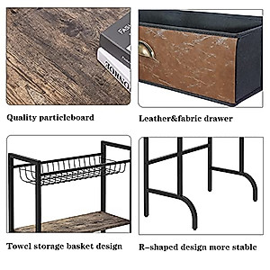 Yuzehuaza Over The Toilet Storage Rack with Basket and Drawer for Bathroom Organizer Vertical Space Saver 3-Tier Bathroom Organizer Shelf,Rustic Brown