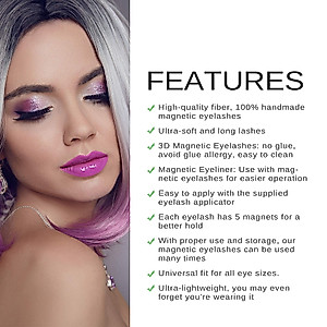 Magnetic Eyelash Kit, Premium Magnetic Eyelash with Eyeliner Kit, includes 2 Pairs of Reusable Realistic and Soft Magnetic Eyelashes, Advanced Eyeliners, Strong Hold, Easy to Apply Magnetic Eyeliner