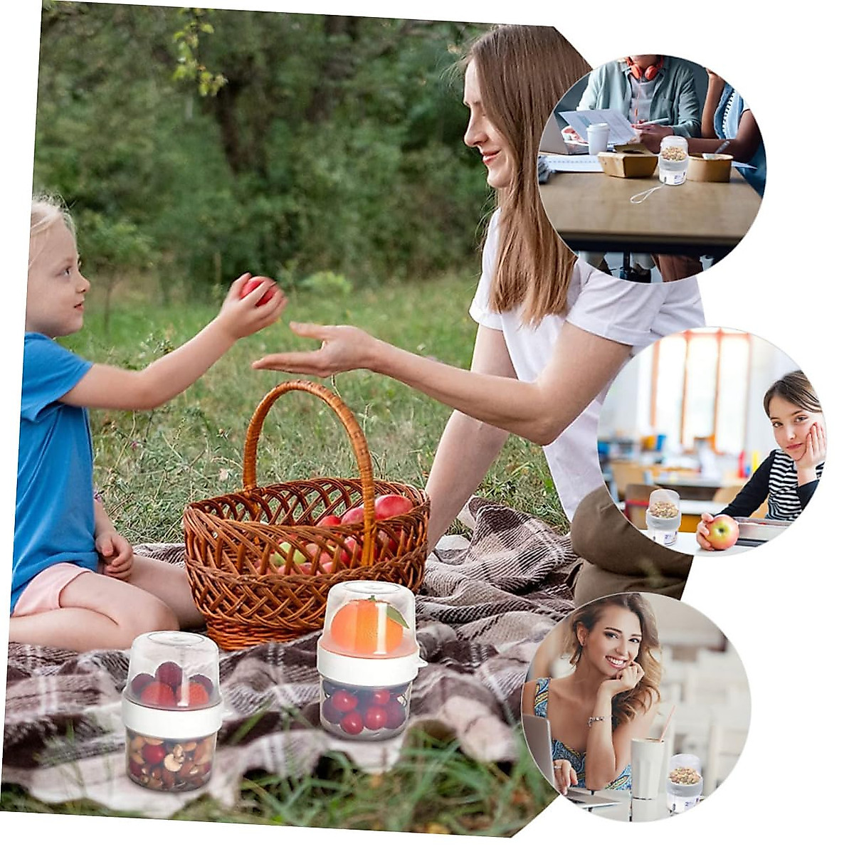 Anneome 2sets Portable Double Layer Breakfast Yogurt and Cereal Storage Containers Sealing Food Storage Box for Overnight Oatmeal Go Meals and Snacks