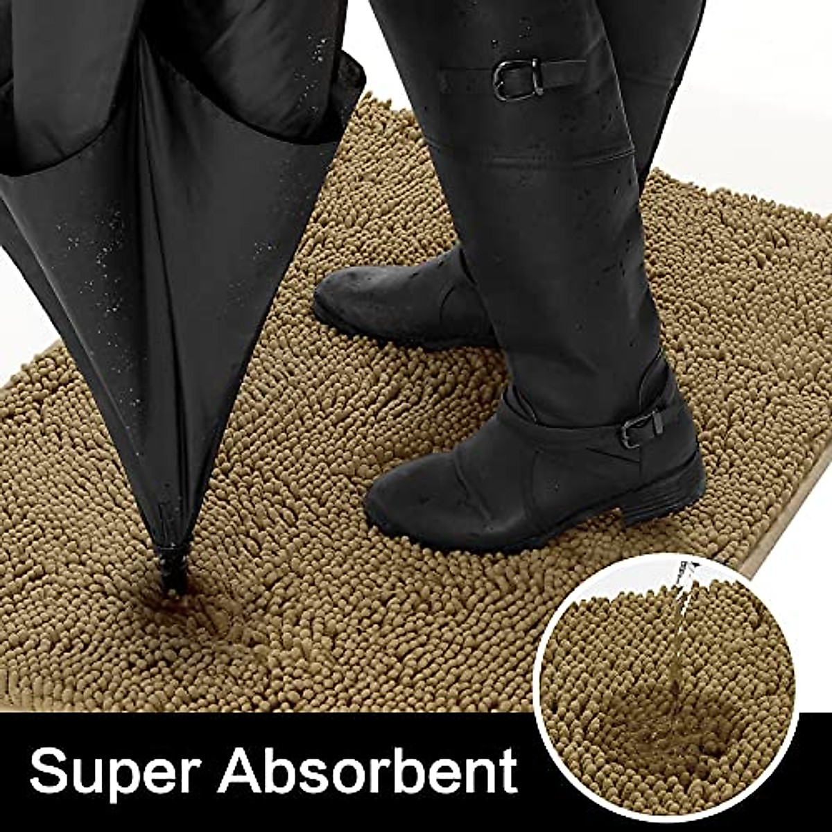 HOMEIDEAS Absorbent Chenille Door Mat Indoor, 24“x36”, Dirt Trapper Machine Washable Non Slip Throw Rugs for Entryway, Entrance, Mud Room, Thick Welcome Doormat, Taupe