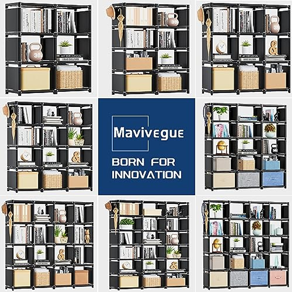 Mavivegue Book Shelf, 9 Cube Storage Organizer, DIY Bookcase, Metal Cube Bookshelf, Tall Book case for Bedroom, Living Room,Office, Closet Storage Organizer, Black Cubicle Storage Rack