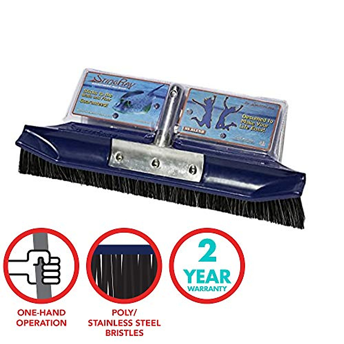 Sweepease 654367706282-SS/Combo-18 Stingray 18" SS/Poly Pool Brush Sticks to Walls and Floor Every Time, 18" x 2.5" x 6.6", Bright Green/Royal Blue