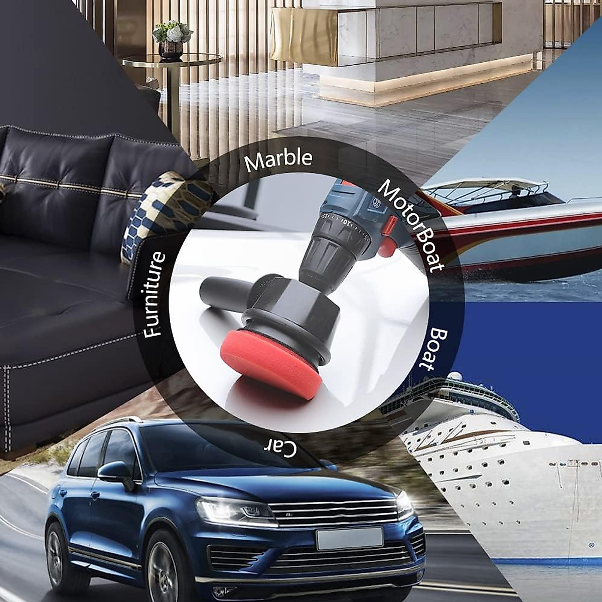 Dual Action Power System Tool, Forced Dual Action Polisher Adapter Detailing Tool with 3Pcs Polishing Pads For Cordless Drill for Car Polishing, Buffing, Waxing and Compounding -DAPSTS3