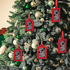 Ethnic Pattern Skull Christmas Photo Ornament Frame Red Picture Frame for Xmas Tree Hanging Decoration