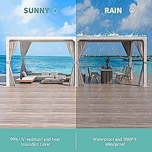 MELLCOM 10'×20' Outdoor Louvered Pergola with Adjustable Aluminum Rainproof Roof, Patio Hardtop Gazebo Sun Shade Shelter for Beach Deck Patio Garden Yard, Curtains and Netting Included, White