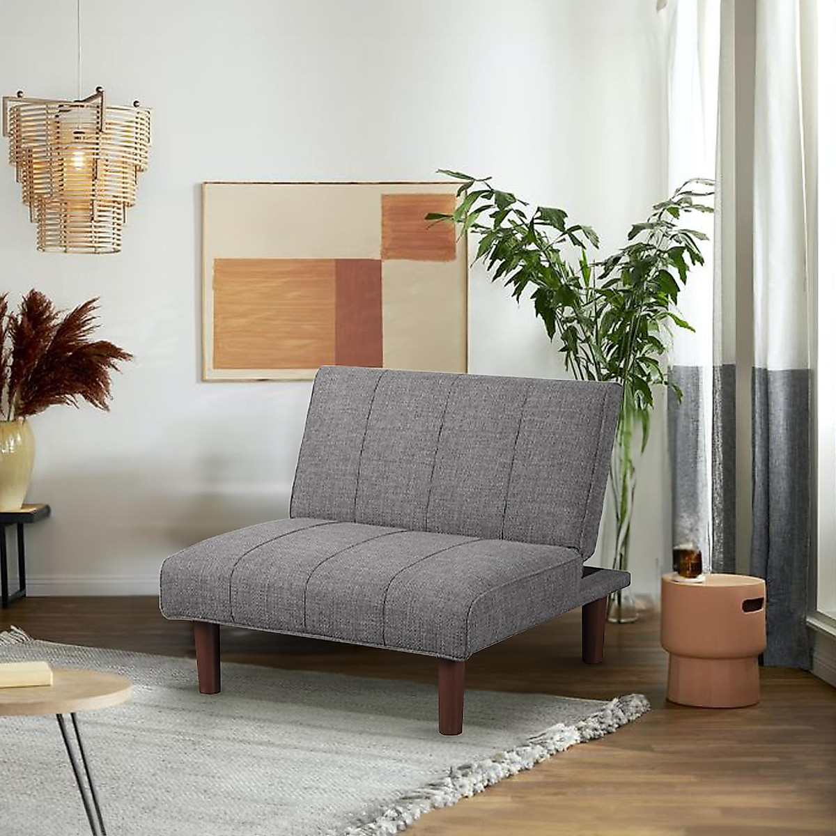 Small Futon Sofa Couch,Upholstered Convertible Modern Futon Chair, Armless Comfy Mini Sofa Couches for Small Spaces Living Room Apartment ,Office Studio Dorm ,Kids Room,Gray Dog Cat Couch Bed 305DR1