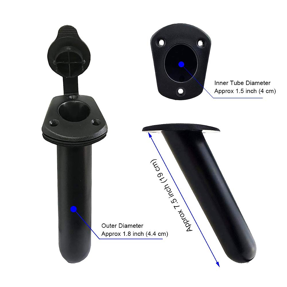 TENSPAL Kayak Fishing Flush Mount Rod Holders Deck Plastic Pole Holder with Cap Cover Gasket Screws for Kayaks Canoe Boat Paddles Accessories 2 PCs