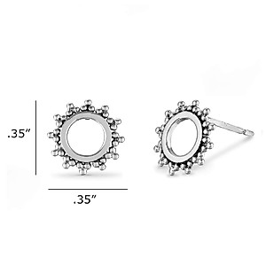 Boma Jewelry Sterling Silver Bohemian Balinese Beaded Texture Open Circle Sun Stud Earrings