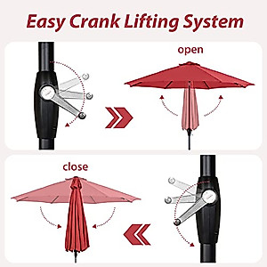 Tempera 9' Outdoor Market Patio Table Umbrella with Push Button Tilt and Crank,Large Sun Umbrella with Sturdy Pole&Fade resistant canopy,Easy to set,Rust Red