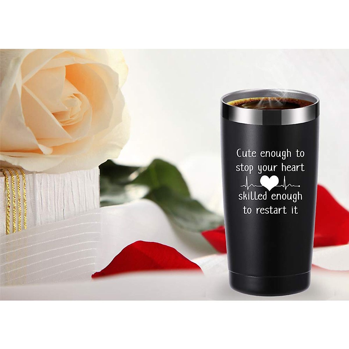 Cute Enough to Stop Your Heart Skilled Enough to Restart It 20 OZ Tumbler.Appreciation Doctor Nurse Gifts.Birthday,Christmas,Medical Nursing Graduation Gifts for Medical Worker Travel Mug(Black)