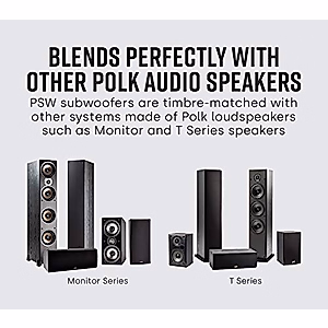 Polk Audio PSW505 12" Powered Subwoofer - Deep Bass Impact & Distortion-Free Sound, Up to 460 Watts, Easy Integration with Home Theater Systems, BLACK