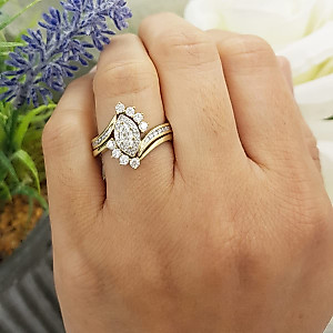 Dazzlingrock Collection 0.95 ctw Marquise & Round Diamond Wedding Ring Matching Band Set for Women (Color I-J, Clarity I2-I3) in 10K Yellow Gold Size 7