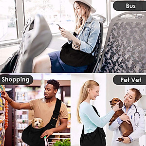 SlowTon Dog Carrier Sling - Hard Bottom Support Dog Carriers for Small Dogs with Adjustable Padded Shoudler Strap, Dog Purse for Puppy Cat Pet with Drawstring Opening Storage Zipper Pockets (Black)