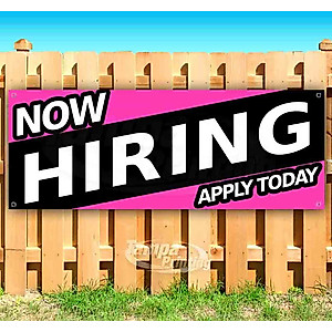 Now Hiring Apply Today Banner 13 oz | Non-Fabric | Heavy-Duty Vinyl Single-Sided With Metal Grommets