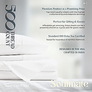 Mayfair Linen 100% Cotton Sheets for Queen Size Bed - 500 Thread Count 4 PC Queen White Cotton Sheets, Deep Pocket Queen Sheet Set, Cooling Sheets Queen Size for Hot Sleepers, Soft, Breathable Sheets