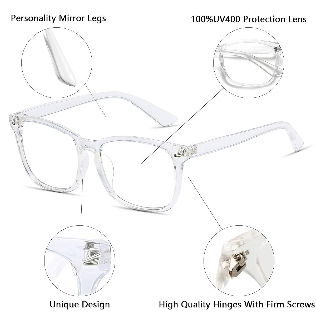 aisswzber Unisex Stylish Square Non-Prescription Eyeglasses Clear Lens Glasses