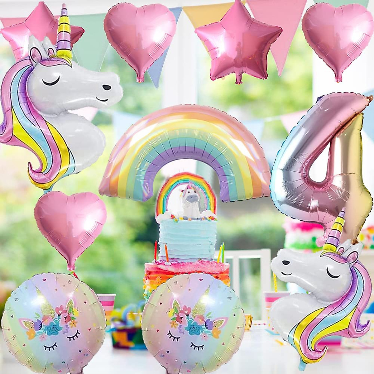 Unicorn Balloons Unicorn Birthday Party Decorations for Girls Foil Balloons Set Macaron and Rainbow Balloon Wedding Baby Shower Party Supplie (number 4)