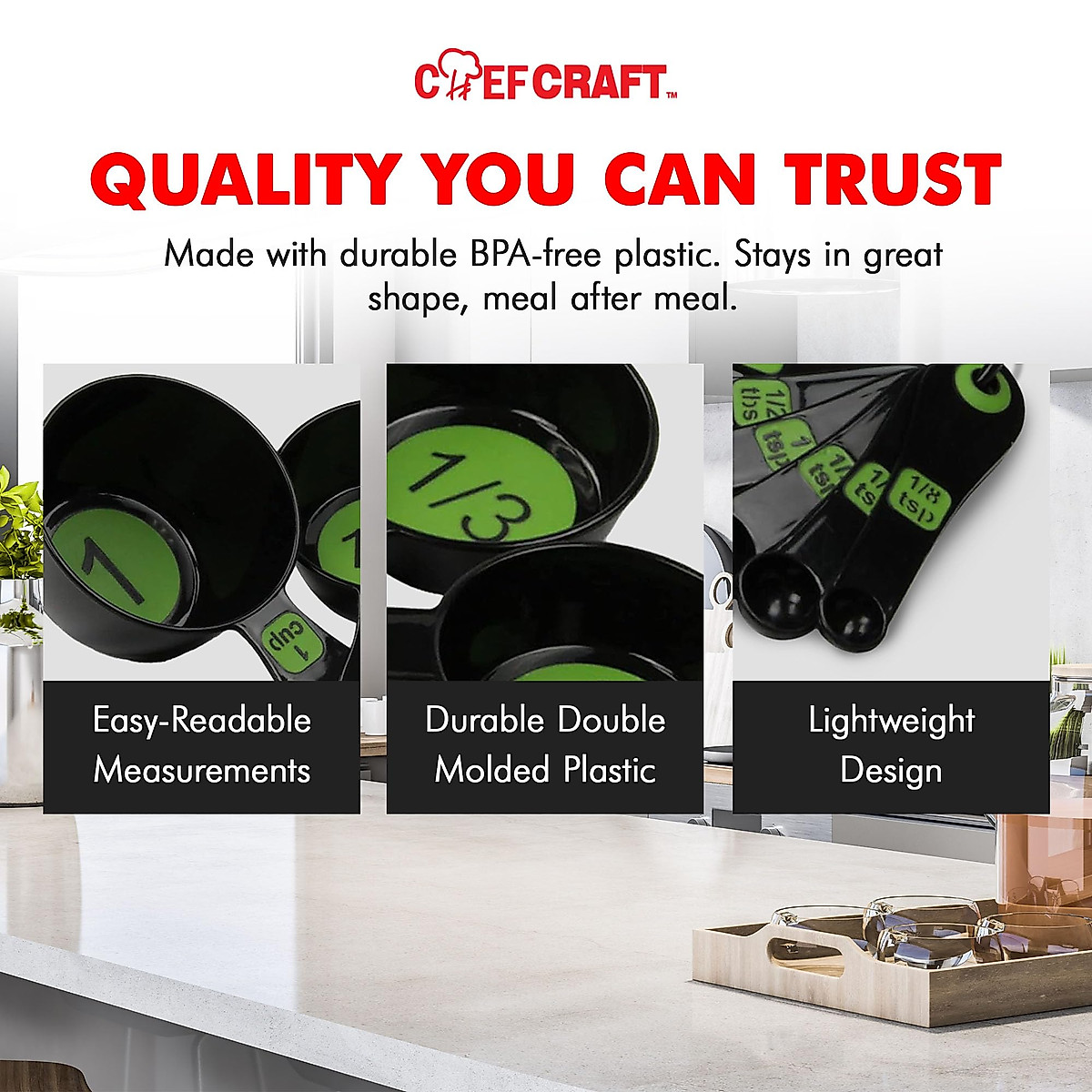 Chef Craft Easy to Ready Plastic Measuring Cup Set, 10 piece set, Green