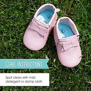 Zutano Unisex Baby Leather Moccasins, Slip Resistant, Soft-Sole Stay On Baby Shoes, Pink Shimmer, 18M