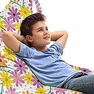Ambesonne Garden Art Lounger Chair Bag, Dotted Background with Colorful Gerbera Daisies Gardening Themed Illustration, High Capacity Storage with Handle Container, Lounger Size, Multicolor
