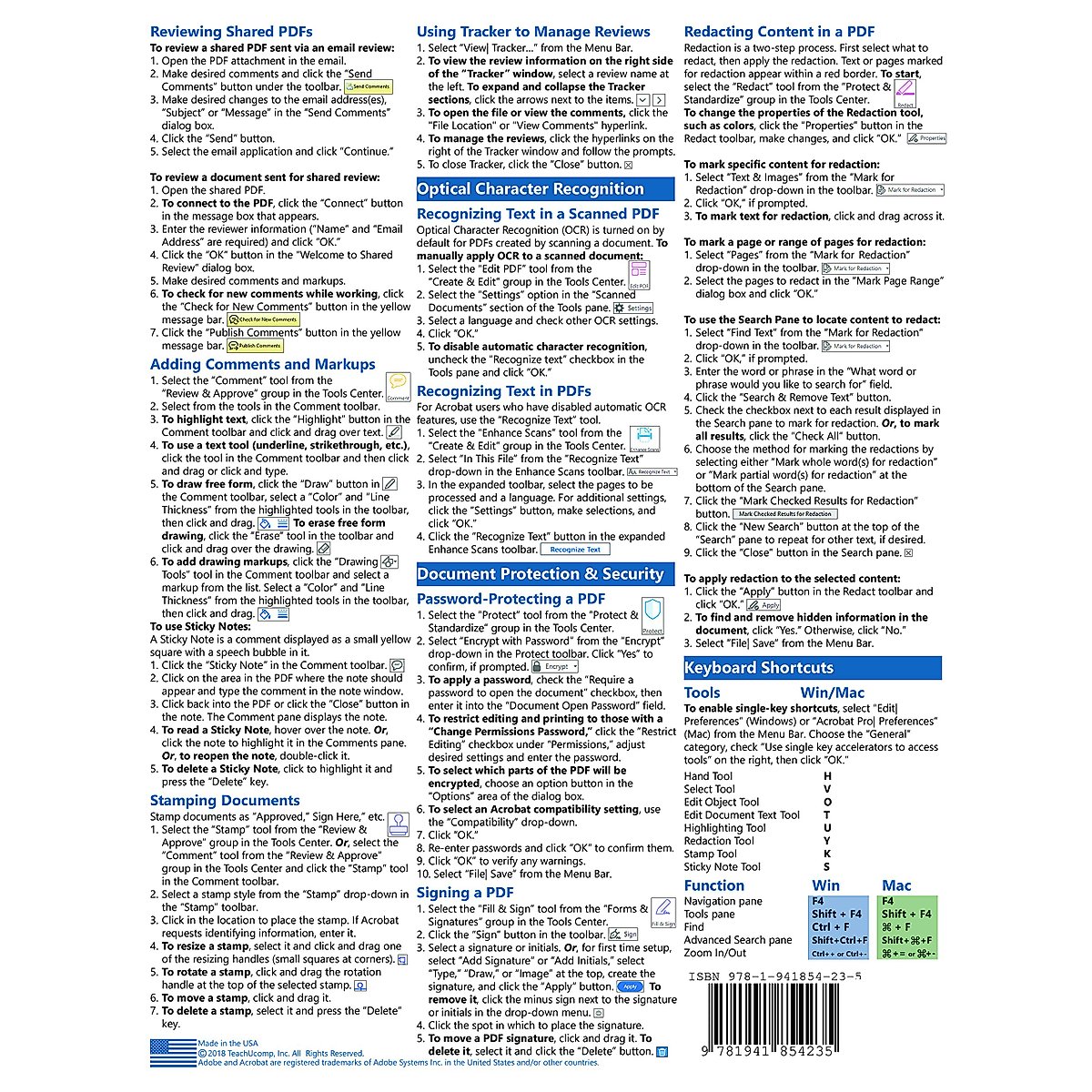 Adobe Acrobat Pro DC Introduction Quick Reference Training Tutorial Guide (Cheat Sheet of Instructions, Tips & Shortcuts - Laminated Card)