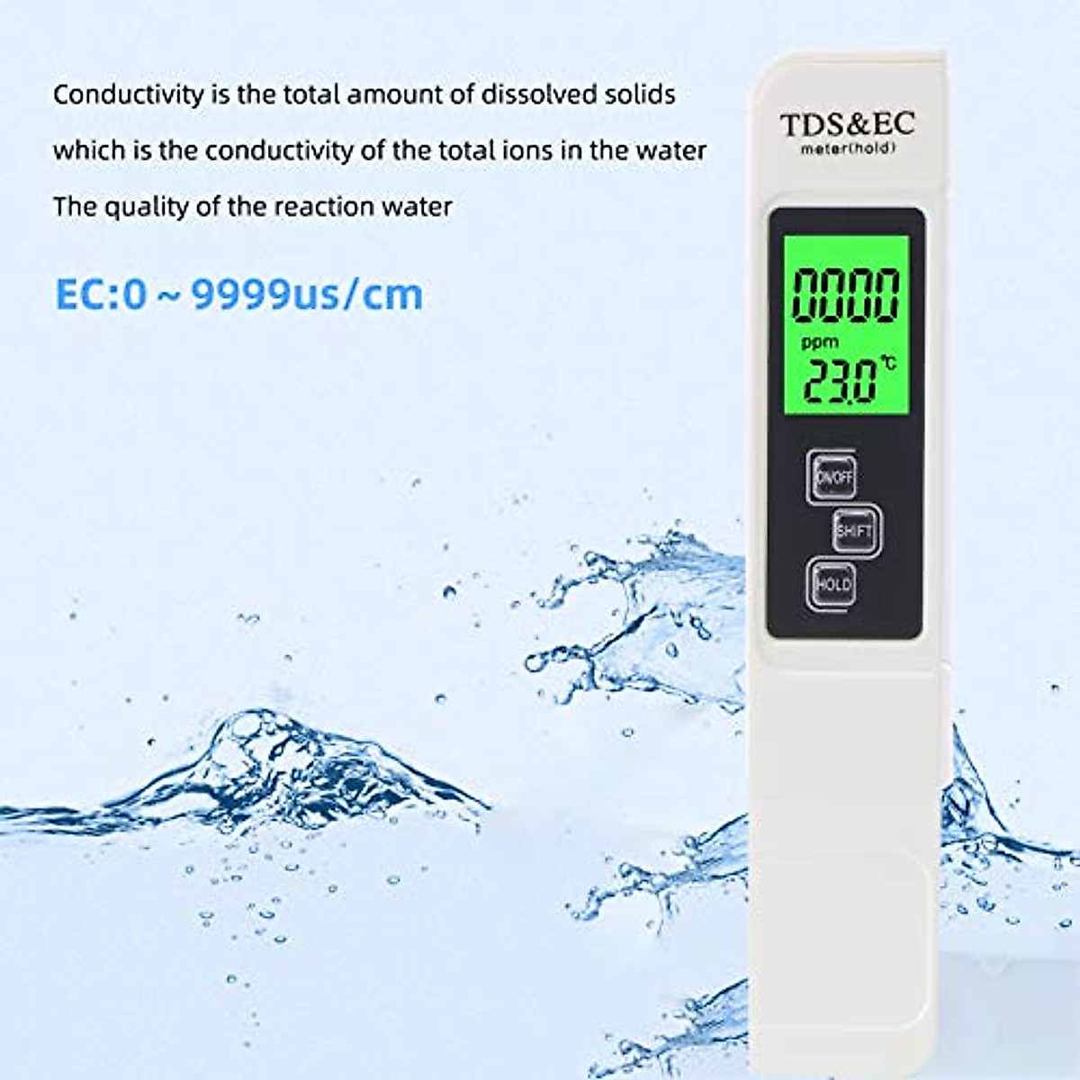 Hyuduo Water Quality Tester, 0-9999PPM Measurement Range, TDS/EC/Temp Fish Drinking Water Monitor Pen,PH Water Quality/Temperature Hygrometer