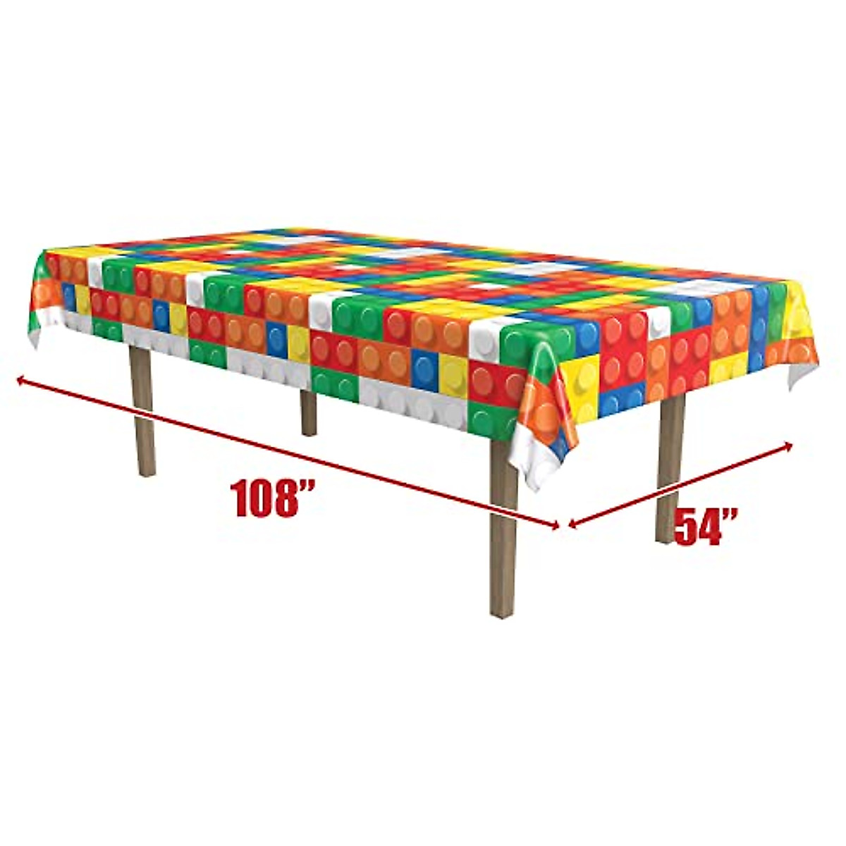 Beistle Building Blocks Tablecovers, 54” x 108”, 2 Pieces – Plastic Table Cloth, Building Block Party Supplies, Birthday Party Decorations, Rectangular Table Cloth, Party Decor
