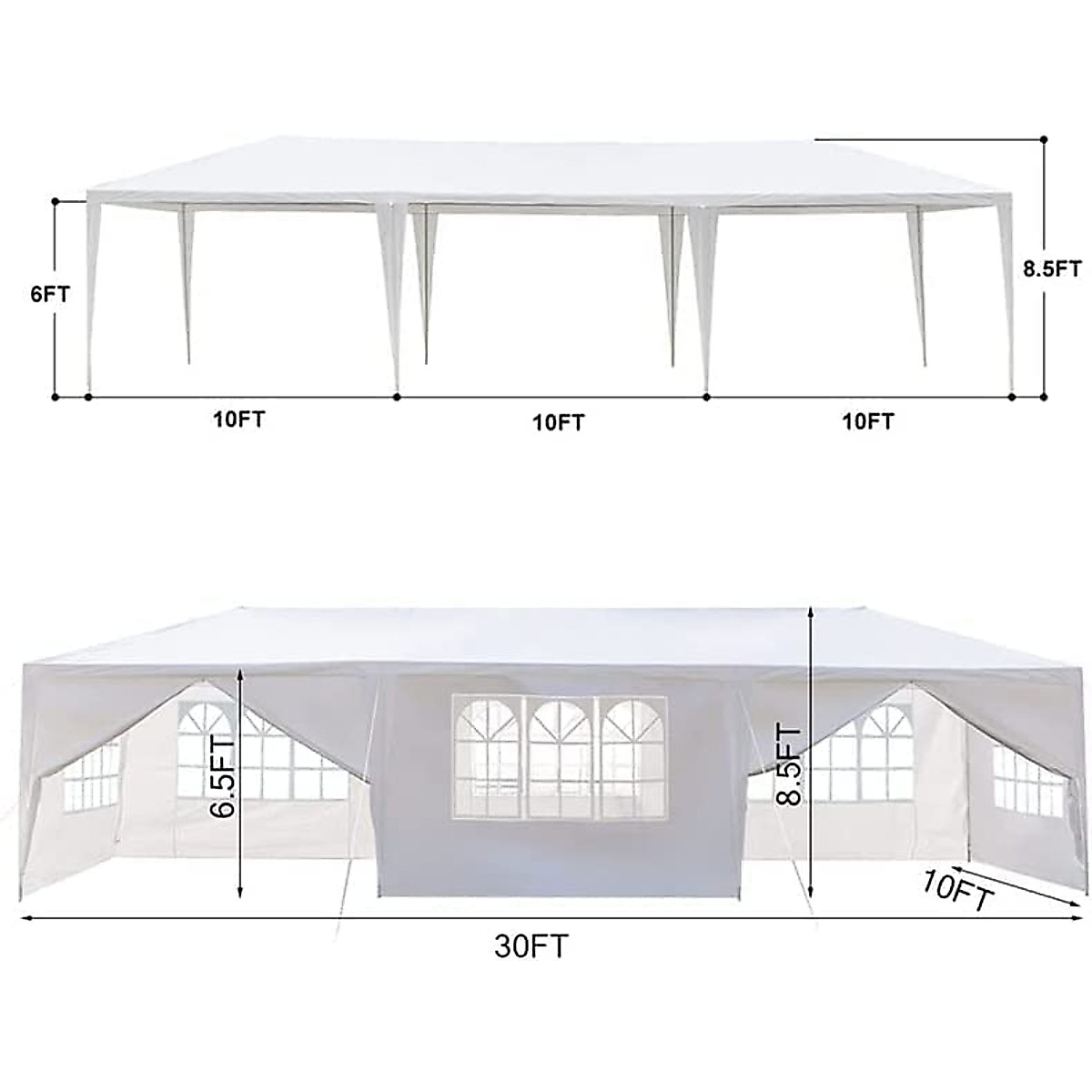 Fujampe 10x30 Party Tent Waterproof Outdoor Canopy Tent White Wedding Tents for Parties BBQ Patio Gazebo Shelter Canopy Events Tent with 5 Sidewalls (10' x 30' with 5 Side Walls)