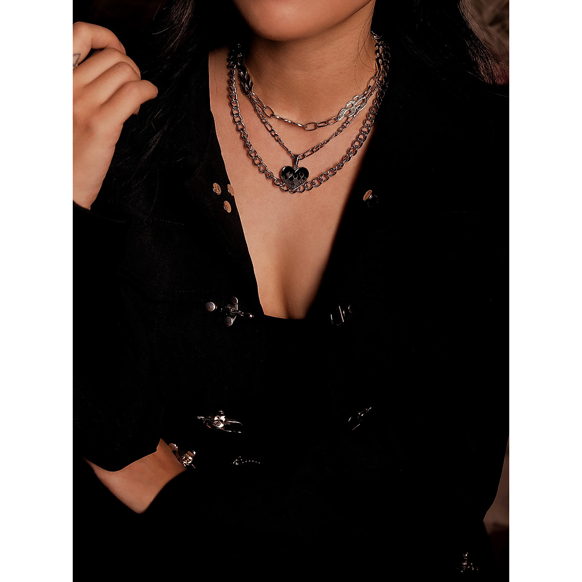 Sacina Goth Grunge Y2K Layered Flame Heart Choker Necklace, Chunky Necklace, Goth Chokers Necklace, Halloween Christmas New Year Jewelry Gift For Women, Men