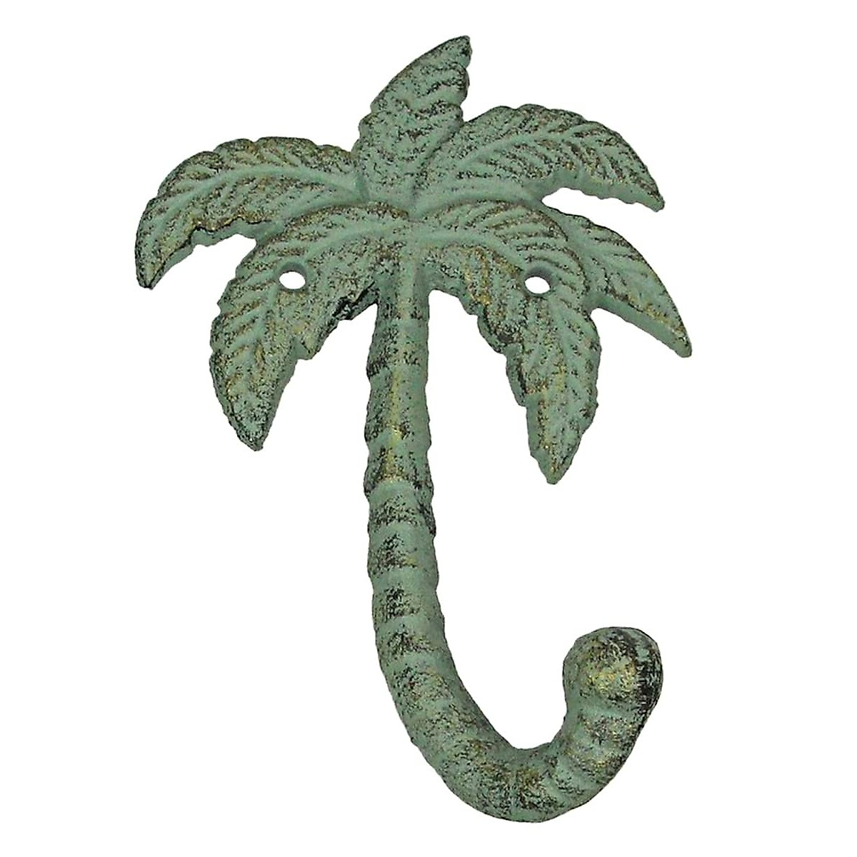 The Bridge Collection Cast Iron Palm Tree Hook for Wall - Metal Green Verdigris Indoor Outdoor Beach Wall Hooks for Coastal, Tropical Home Decor - Coat, Towel, Key Hook Tree