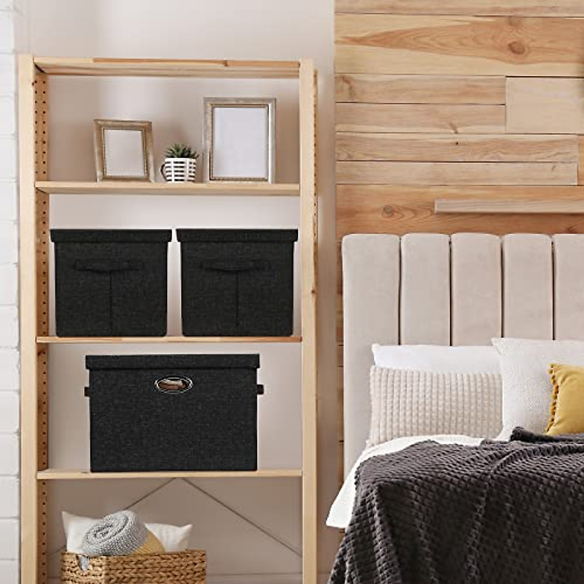 Posprica 3X Thicker Large Collapsible Storage Bins with Lids, 17"x12" Fabric Storage Box with Lid Storage Baskets for Shelves Closet Organizer Bins for Clothes Toys Books Photos Storage(3 Pack)