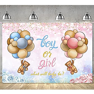Gender Reveal Decoration- Baby Bear Boy or Girl Backdrop,Bear Baby Shower Pink and Blue Photo Booth Background for Boy Girls Gender Reveal Party Decoration