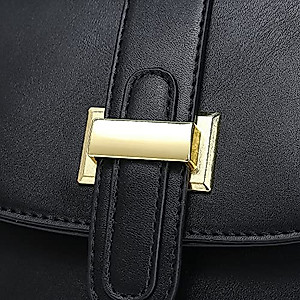 SUANNI Wide Strap Crossbody Bags,Small Leather Flap Shoulder Bag with Adjustable Strap,Designer Handbag Purse for Women(Black)