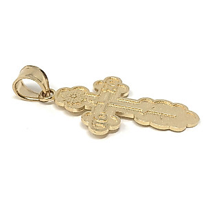 Ioka - 14K Yellow Gold St. Olga Greek Orthodox Baptismal Cross Religious Charm Medium Pendant For Necklace or Chain