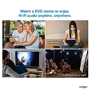 Archgon External CD DVD Drive Support Android TV, Smartphone, Tablet and Projector | Free Android APP Available | Windows 10 and Mac Compatible | Model Stream Mini Pro