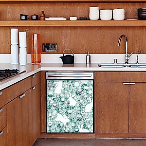 Dishwasher Magnet Cover Seamless from Silhouettes of Rabbits and Wildflowers Hand Drawn Magnetic Refrigerator Stickers Decorative Appliance Cover Fridge Panels Metal Door Garage 23"Wx26"H