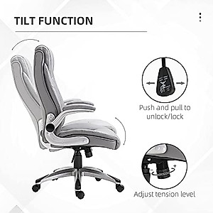 Vinsetto High Back 360° Swivel Ergonomic Home Office Chair with Flip Up Arms, Faux Leather Computer Desk Rocking Chair, Grey